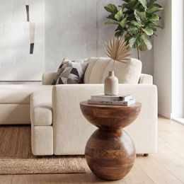 FineBuy Beistelltisch Massivholz 35cm Couchtisch Wohnzimmertisch Rund Tisch Holz Klein