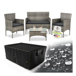Juskys Polyrattan Gartenm&ouml;bel-Set Fort Myers grau-meliert mit Tisch, Sofa, 2 St&uuml;hle & Auflagen inkl. Abdeckung