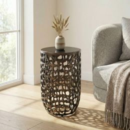 FineBuy Beistelltisch 30cm schwarz Glas Aluminium Wohnzimmertisch Couchtisch Metall Rund