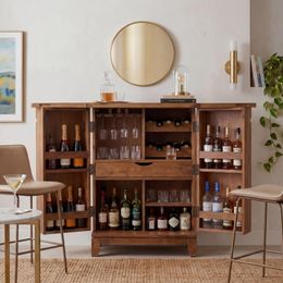 FineBuy Hausbar Massivholz 65cm Barschrank Weinschrank aufklappbar Bar M&ouml;bel Handmade