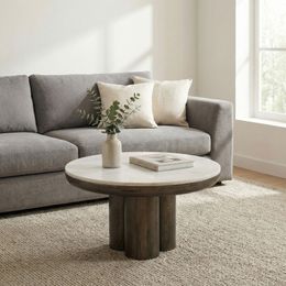 FineBuy Couchtisch 60cm mit Marmor Platte wei&szlig; Wohnzimmertisch Beistelltisch Metall Rund
