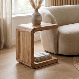 FineBuy Beistelltisch Massivholz 45cm Couchtisch Wohnzimmertisch C Form Holz Handmade