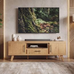 FineBuy TV Board Lowboard Fernsehschrank Eiche Dekor 150cm TV Schrank T&uuml;ren Schublade