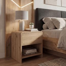 FineBuy Nachttisch Nachtkommode Boxspringbett 50cm Eiche Dekor Schublade Stauraum Klein