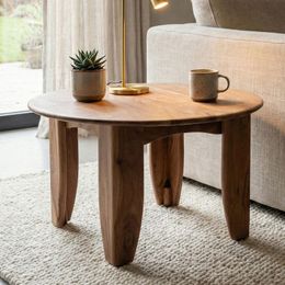 FineBuy Couchtisch 60cm Sofatisch Akazie Massivholz Wohnzimmertisch Beistelltisch Rund