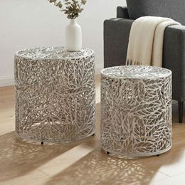 FineBuy Satztisch 2er Set Metall silber Beistelltisch Dekotisch Couchtisch Aluminium Alu