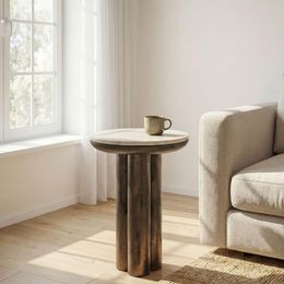 FineBuy Beistelltisch 36cm mit Marmor Platte wei&szlig; Wohnzimmertisch Couchtisch Metall Rund