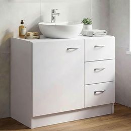 FineBuy Bad Waschbecken Unterschrank 54 x 63 x 30 cm 1 T&uuml;r 3 Schubladen wei&szlig;