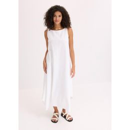 bonprix Tr&auml;gerkleid aus feinem Viskose-Mix, wei&szlig;, Gr.52, Langes ausgestelltes Kleid mit asymmetrischem Saum und seitlichen Taschen, aus Viskose
