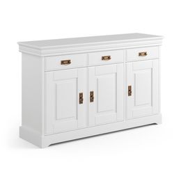 Empinio24 Sideboard 3-t&uuml;rig 3 Schubladen Kiefer massiv wei&szlig; Tirol