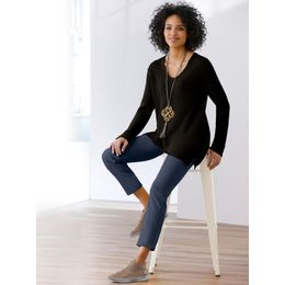 Heine Damen Strickpullover, Schwarz, Gr. 44/46, V-Ausschnitt Pullover, Material: Viskose