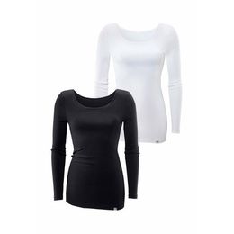 Bench. Langarmshirt 'aus feiner Rippware' mehrfarbig Gr. 40/42 f&uuml;r Damen. Tiefer Rundhals und Badge. Figurbetont. Nachhaltig.