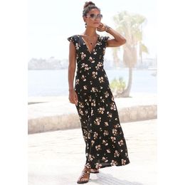 Vivance Maxikleid 'mit V-Ausschnitt und Blumendruck' mehrfarbig Gr. 46 f&uuml;r Damen. V-Ausschnitt und Allover-Druck. Figurbetont. Nachhaltig.