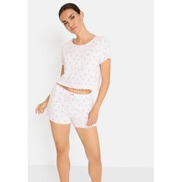 LSCN BY LASCANA Shorty mehrfarbig Gr. 40/42 f&uuml;r Damen. Rundhals und Zierschleife, Allover-Druck, H&auml;kelapplikation. Figurumspielend. Nachhaltig.
