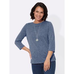 WITT Damen 3/4-Arm-Shirt mit U-Boot-Ausschnitt, jeansblau-ecru-gemustert, Gr&ouml;&szlig;e 38