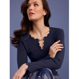 Damen Langarm-Pullover, Blau, Gr. 42, CREATION L PREMIUM, V-Ausschnitt Pullover, Material: Viskose