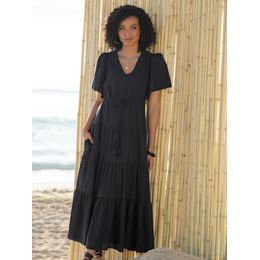 Heine Damen Baumwoll Kleid, Schwarz, Gr. 36, Maxikleider, 100% Baumwolle