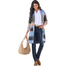 Heine Damen Jacquardstrickjacke mit Glitzersteinen bleu-camel-gemustert Gr&ouml;&szlig;e 42