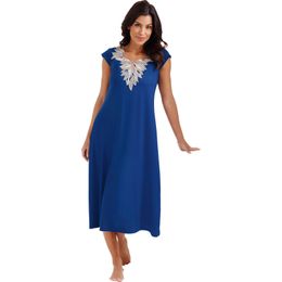 CR&Eacute;ATION L Damen Nachthemd mit V-f&ouml;rmiger Spitze royalblau Gr&ouml;&szlig;e 36/38