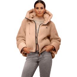 Heine Damen Jacke aus Fell-Imitat beige Gr&ouml;&szlig;e 50