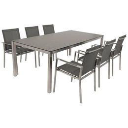 Pharao24.de Gartentischgruppe Sitzgarnitur aus Edelstahl und Sicherheitsglas (siebenteilig)