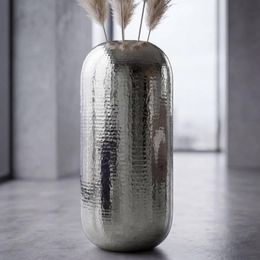 Pharao24.de Bodenvase S&auml;ulenvase in Silberfarben 75 cm hoch