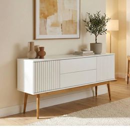 Pharao24.de Sideboard Wohnzimmer Kommode in Wei&szlig; und Holz Naturfarben