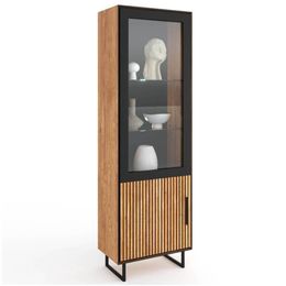 Pharao24.de Wohnzimmerschrank Vitrine Stauraum in Eichefarben mit Glast&uuml;r
