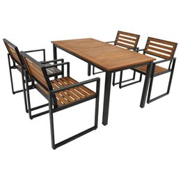 Pharao24.de Gartensitzgruppe Terrassensitzgruppe aus Stahl und Akazie Massivholz (f&uuml;nfteilig)