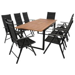Pharao24.de Terrassensitzgruppe Sitzgarnitur in Schwarz und Akaziefarben (neunteilig)