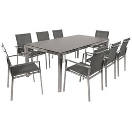 Pharao24.de Gartenm&ouml;bel Set Terrassensitzgruppe in Grau aus Edelstahl (neunteilig)