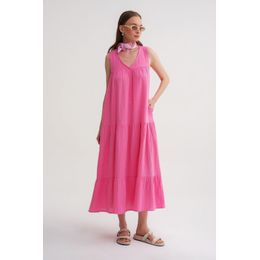 &Auml;rmelloses V-Ausschnitt Muslin Midi-Kleid mit Taschen