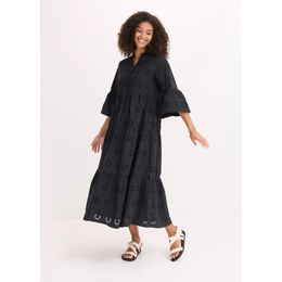 bonprix Damen Midikleidschwarz, Gr. 42, Obermaterial: 100% Baumwolle. Futter: 100% Baumwolle, Kleider, aus reiner Baumwolle, A-Linien-Passform,