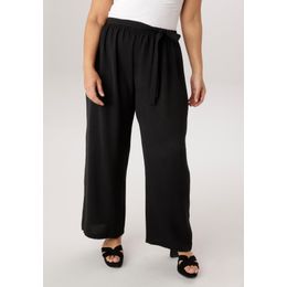 ANISTON PLUS Damen Schlupfhoseschwarz, Gr. 46, unifarben, Piqu&eacute;, Obermaterial: 100% Polyester, Hosen, in weicher Pique-Qualit&auml;t