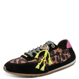 Tamaris Damen Sneaker, Gr. 38leo kombiniert, Leder, kontrastfarbene Details, Schuhe, Freizeitschuh, Halbschuh, Schn&uuml;rer mit Zierperle und Anh&auml;nger
