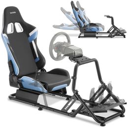 TecTake&reg; Gamingstuhl, verstellbarer Rennsitz im GT-Style, dicke Polsterung, pflegeleichter Kunstlederbezug, variabel montierbare Pedal- und Lenkradplatte