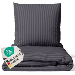 NYVI Bettw&auml;sche Set DreamScience Mikrofaser Damast - Atmungsaktiv & Weich - Mit Rei&szlig;verschluss Farbe:anthrazit;Gr&ouml;&szlig;e:155x220 + 80x80 cm