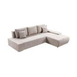 Juskys Sofa Iseo Rechts mit Schlaffunktion - Stoff Couch L Form f&uuml;r Wohnzimmer - Beige