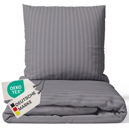 NYVI Bettw&auml;sche Set DreamScience Mikrofaser Damast - Atmungsaktiv & Weich - Mit Rei&szlig;verschluss Gr&ouml;&szlig;e:135x200 + 80x80 cm;Farbe:grau