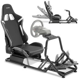 TecTake&reg; Gamingstuhl, verstellbarer Rennsitz im GT-Style, dicke Polsterung, pflegeleichter Kunstlederbezug, variabel montierbare Pedal- und Lenkradplatte