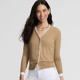 LANDS' END Feinstrick-Baumwollcardigan mit unterlegtem Ausschnitt, Damen, size: regular, Blau, Baumwolle, by Lands' End