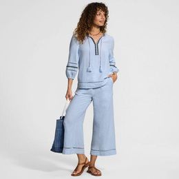 LANDS' END Musselin-Schlupfbluse mit 3/4-&Auml;rmeln in Petite-Gr&ouml;&szlig;e, Damen, size: petite, Blau, Baumwolle, by Lands' End