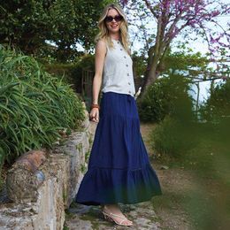 LANDS' END Maxi-Stufenrock aus Musselin f&uuml;r Damen, Damen, size: regular, Blau, Baumwolle, by Lands' End