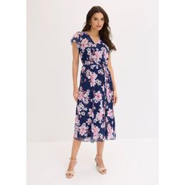 bonprix Midikleid aus Mesh, blau, Gr.40/42 (M), Meshkleid mit Bindeg&uuml;rtel und V-Ausschnitt