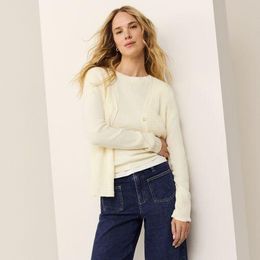 LANDS' END &Auml;rmelloser Zopfmusterpullover f&uuml;r Damen, Damen, size: regular, Elfenbein, Baumwolle, by Lands' End