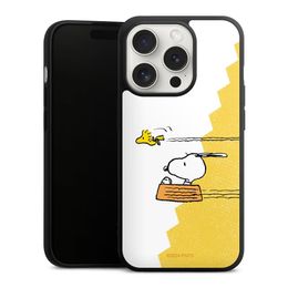 DeinDesign iPhone 15 Pro Handy Premium Silikon H&uuml;lle Handyh&uuml;lle schwarz Case Snoopy Peanuts Children Silikon Premium Case