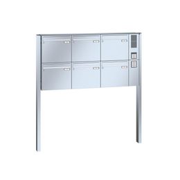Renz Basic B freistehende Briefkastenanlage in V4A Edelstahl mit Sprechfeld 6-fach