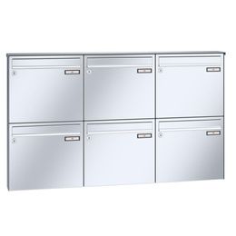 Renz Basic B Briefkastenanlage Aufputz in V4A Edelstahl 6-fach mit 2ten Namensschild