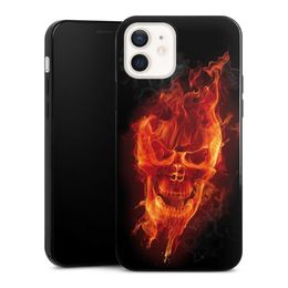 DeinDesign iPhone 12 Handy Slim Case extra d&uuml;nn Silikon Handyh&uuml;lle schwarz H&uuml;lle Fire Skull Totenkopf Silikon Slim Case