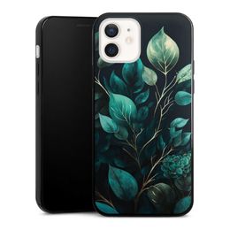 DeinDesign iPhone 12 Handy Slim Case extra d&uuml;nn Silikon Handyh&uuml;lle schwarz H&uuml;lle Leaves Black Eukalyptus Silikon Slim Case